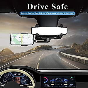 JDHDL Phone Mount for Car, Rear View Mirror Phone Holder, Rotatable and Retractable Car Phone Holder Mount Rearview Mirror Phone Holder for Car Compatible with iPhone Samsung All 4-7 Inch Cell Phones