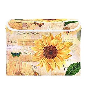 innewgogo Sunflowers Butterflies Storage Bins with Lids for Organizing Foldable Storage Box With Lid with Handles Oxford Cloth Storage Cube Box for Study Room