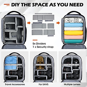 SDYSM Camera Bag Backpack Professional for DSLR SLR Mirrorless Camera Waterproof Camera Laptop Backpack 14 Inch with Rain Cover Anti Theft Travel Camera Case Large Capacity Photography Backpack Grey