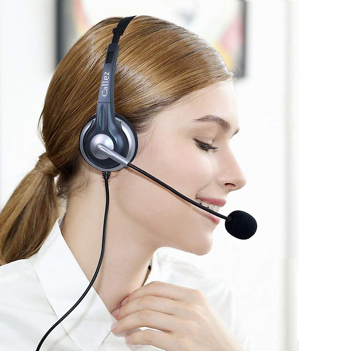 Callez Office Telephone Headset with Noise Cancelling Microphone, RJ9 Headphones Compatible with Polycom Avaya 1416 Aastra 9731 Allworx Gigaset Mitel 5330 Plantronics S10 Landline Deskphones (C300A1)