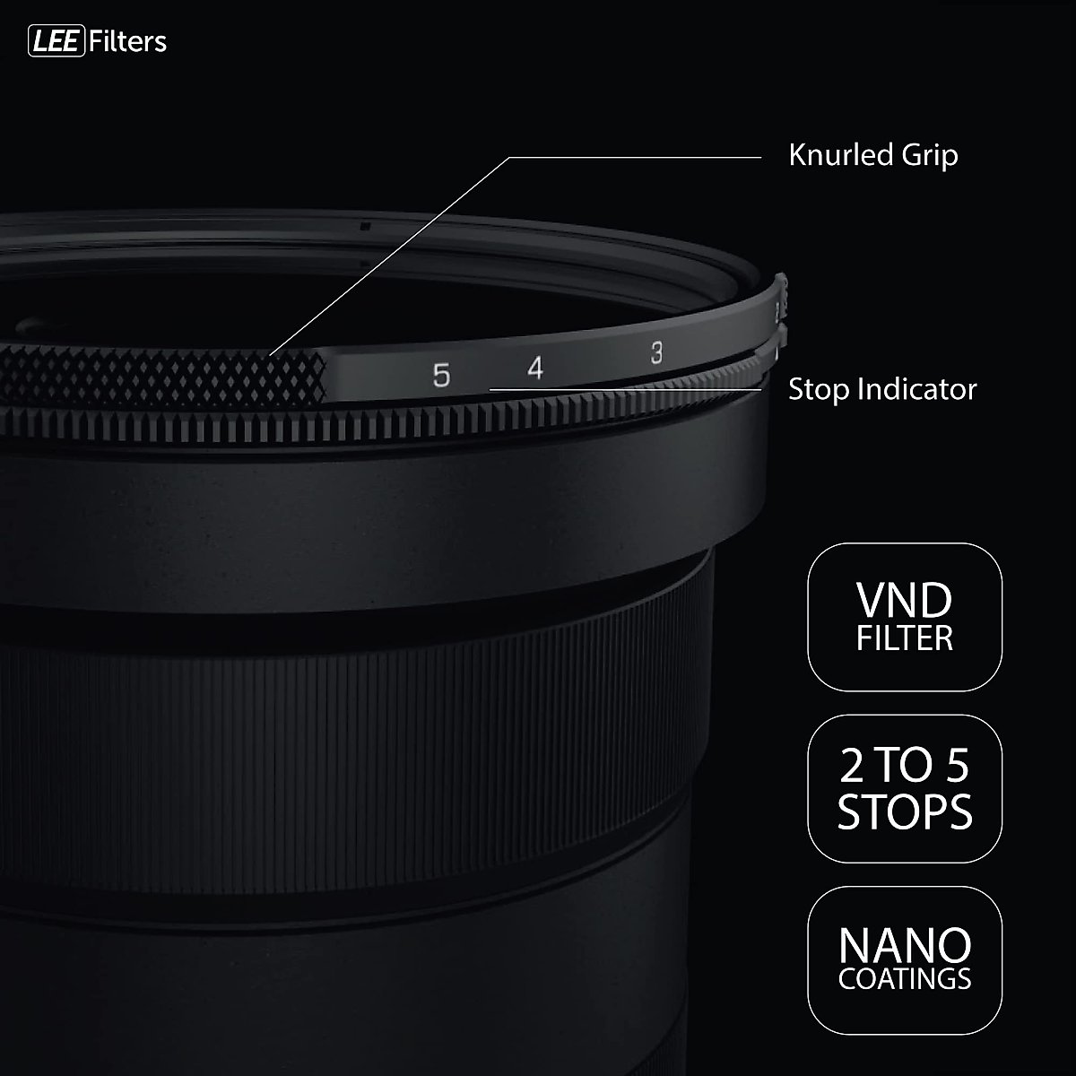 LEE Elements 82mm VND Filter, Variable Neutral Density, Featuring 2 to 5 Stops for Mirrorless and DSLR Cameras