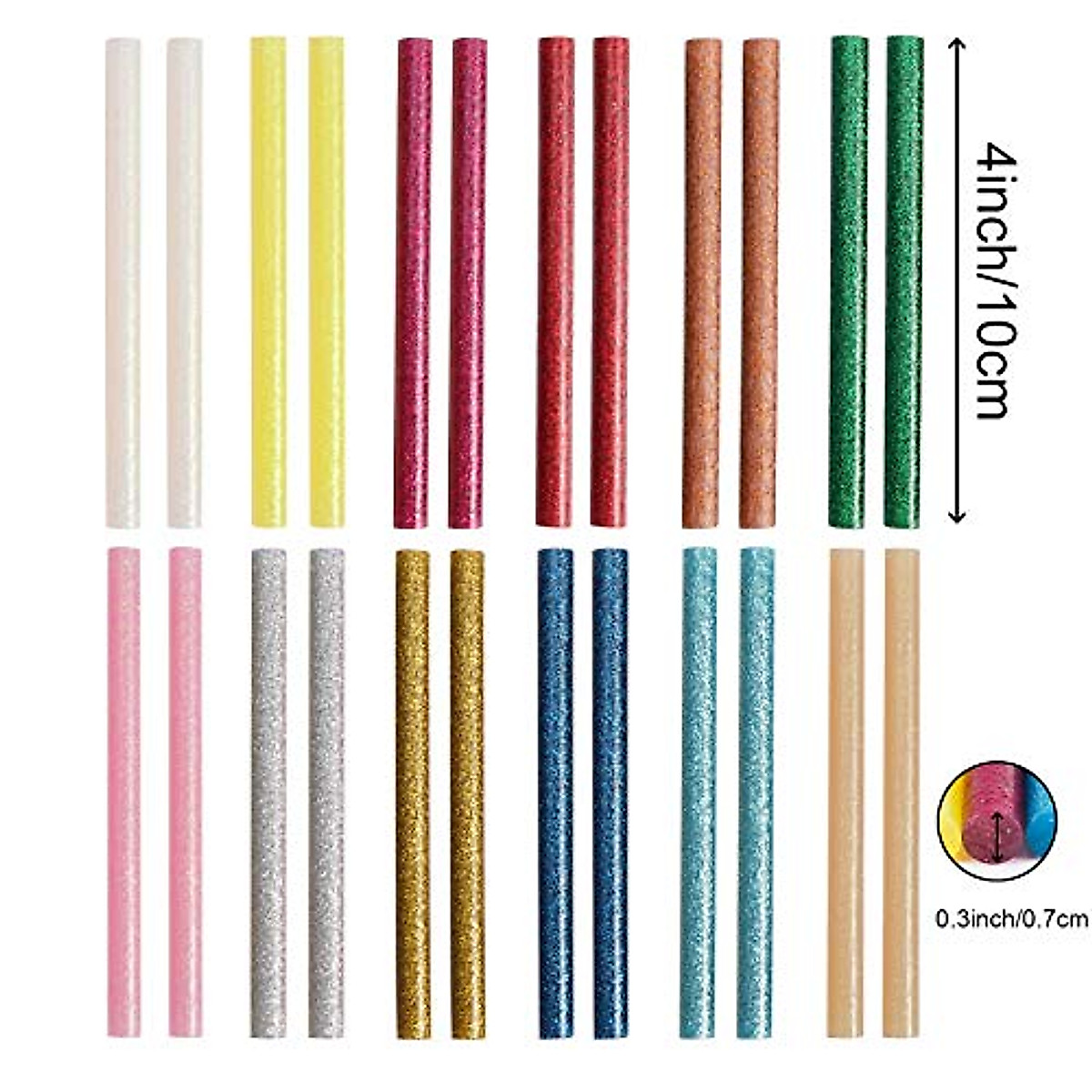 ZOENHOU 308 PCS Colored Glitter Hot Glue Sticks, 14 Colors Melt Adhesive Glue Sticks, Mini Glue Sticks for DIY Art Craft General Repairs Gluing Projects, 4 x 5/16 Inch
