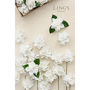 Ling's Moment Artificial Flowers White Gardenia Fake Flowers 2.7" 25 pcs w/Stem for DIY Wedding Bouquets Boutonnieres