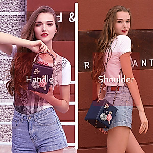 Milisente Evening Clutch Bag for Women Floral Square Box Evening Bags Crossbody Shoulder handBags Flower Wedding Clutch Purse(Navy Blue)