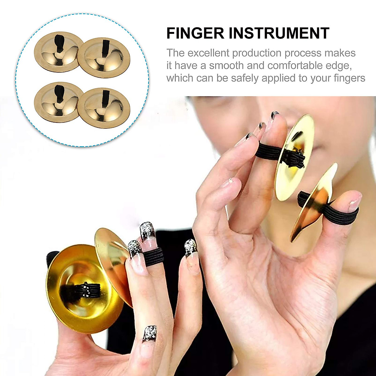 2 Pairs Copper Finger Cymbals Belly Dancing Finger Zills Mini Hand Bells Musical Instruments for Dancer Evening Party