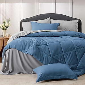 Bedsure Blue Full Comforter Set - 7 Pieces Reversible Bed Set Bed in a Bag Full with Comforters, Sheets, Pillowcases & Shams, Full Bedding Sets