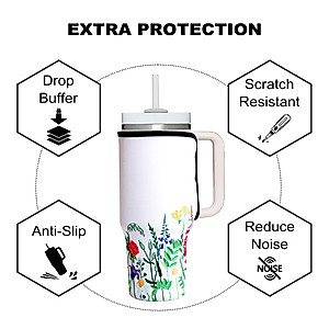 Neoprene Insulator Sleeve Compatible for Stanley 40 oz Tumbler with Handle, Stanley Quencher H2.0 FlowState,British Garden