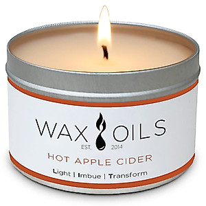 Wax and Oils Soy Wax Aromatherapy Scented Candles (Hot Apple Cider) 8 Ounces. Single