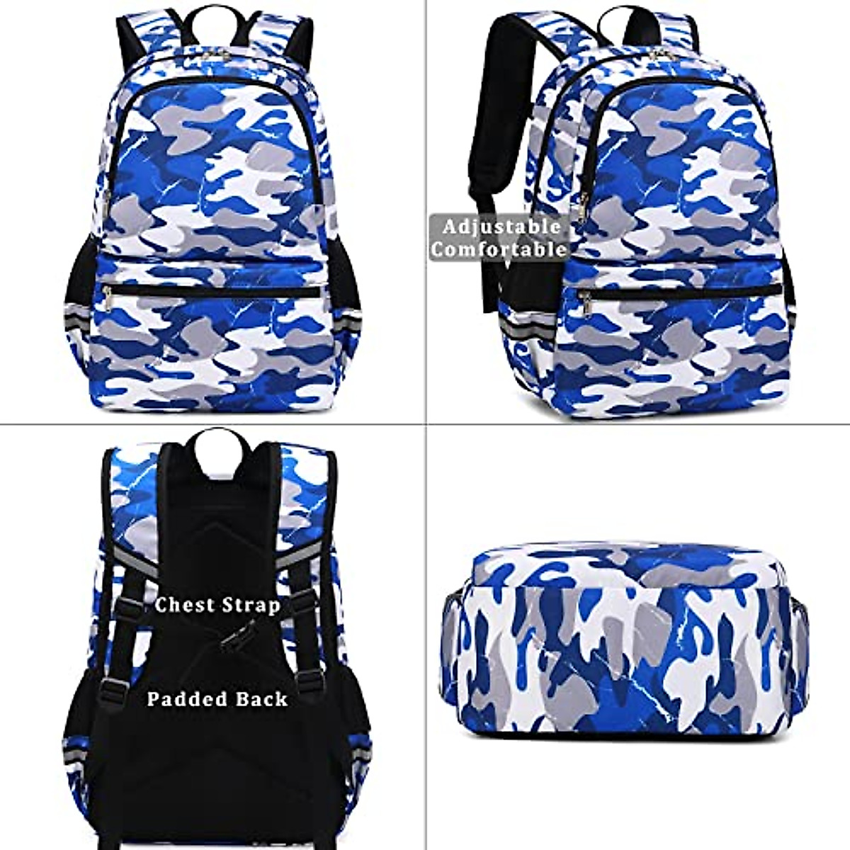 DSIUE Backpacks for Boys School Bags for Kids Elementary Bookbag and Lunch Box Set Camo Blue