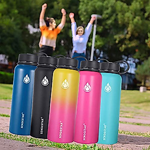 SENDESTAR Stainless Steel Water Bottle, 40 oz water bottle with 3 lids (Straw Lid), Double Wall Vacuum Insulated Leak Proof, Wide Mouth Water bottle