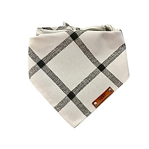 Pet Dog Bandana, White Black Lines, Leather Name Tag, Personalized Name, Bandanas for Dogs, Personalized Dog Bandana (Sizes: XXSmall - XXLarge)