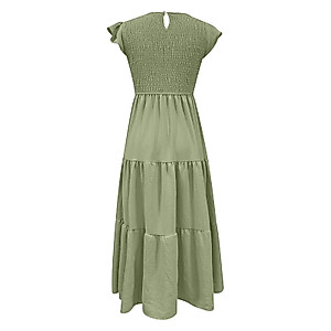 Ceboyel Womens Flutter Sleeve Summer Dresses Bohemian Maxi Long Dress Tiered Ruffle Dresses Elegant Casual Weddings Clothing