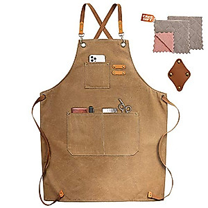 ZOMAO Chef Apron, Cotton Canvas Cross Back Apron with Pockets for Women and Men,Adjustable Strap and Large Pockets Apron,Kitchen Cooking Baking Bib Apron