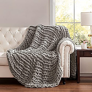 Angelhood Chunky Knit Blanket Soft Chenille Throw Blanket Handmade Knitted Yarn Blanket for Couch Bed Sofa Home Decor Gift