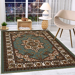 Antep Rugs Alfombras Oriental Traditional 3x5 Non-Skid (Non-Slip) Low Profile Pile Rubber Backing Indoor Area Rugs (Green, 3' x 5')