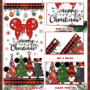 Mouse Christmas Door Cover Decoration,Merry Christmas Door Hanging Backdrop for 2023 Cartoon Mouse Theme Xmas Winter Holiday Supplies