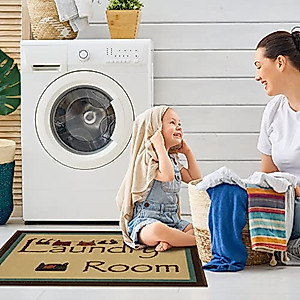 Machine Washable Bordered Laundry Room Rug Non-Slip Rubberback 2x3 Laundry Area Rug for Laundry Room, Bathroom, Washroom, 26" x 35", Beige