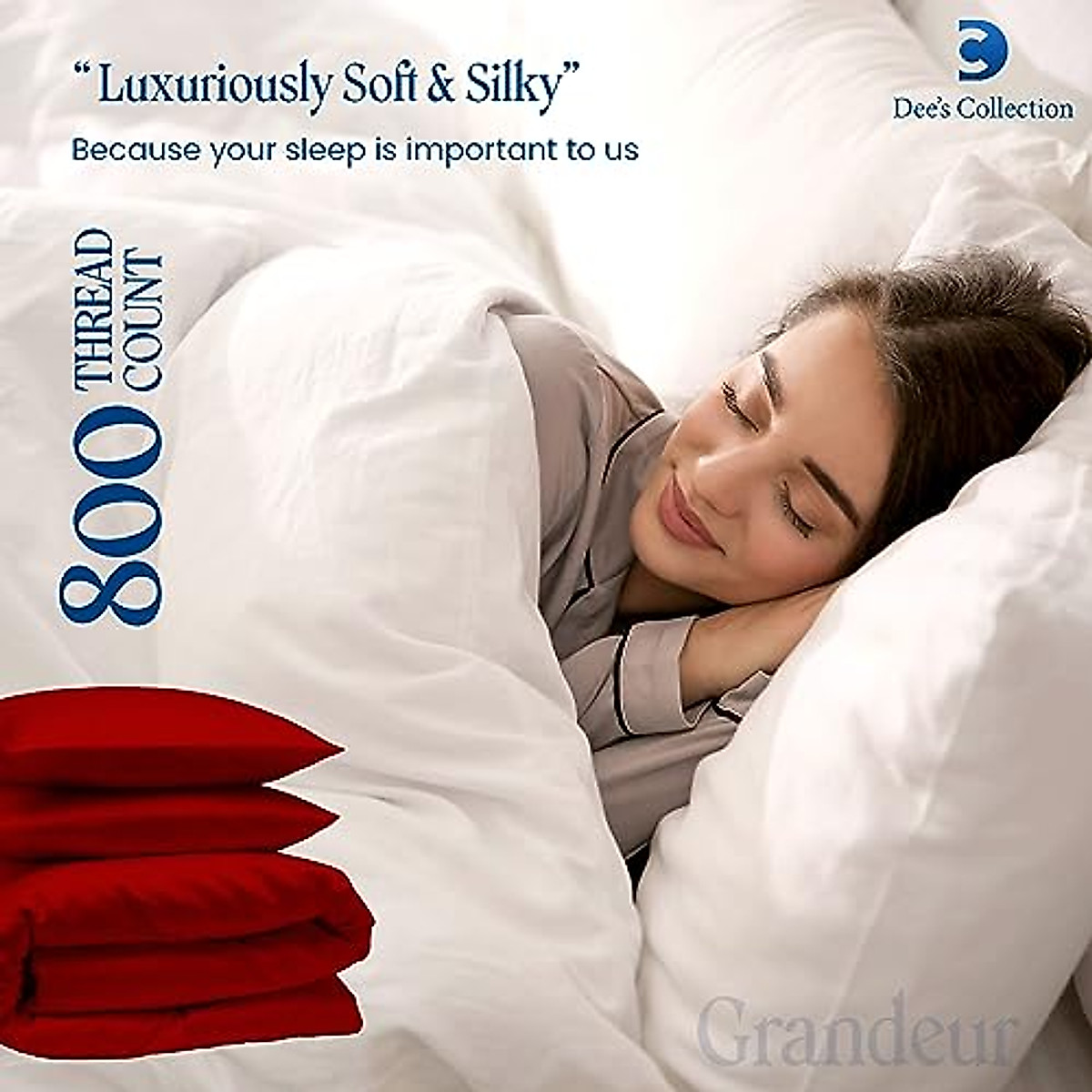 Dee's Collection 800 Thread Count King Size Duvet Covers Egyptian Cotton Blood Red Solid Ultra Soft and Breathable 3 Piece Set Quilt Cover with Zipper Closure & Four Corner Ties