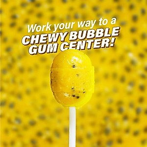 Colombina Bon Bon Bum Lollipops w/Bubble Gum Center, Passion Fruit Flavor, Individually Wrapped, Ideal for Party Favors and Gifts, 1 Pack (24 Count)