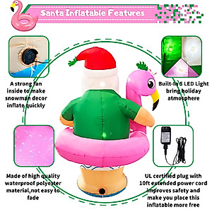Wabolay Christmas Inflatable Santa Claus Outdoor Decorations 6ft Giant Blow Up Hawaiian Santa Inflatables with Flamingo Swimming Ring for Yard Blowups Decor Led Lights Vacation Outside Lawn Clearance