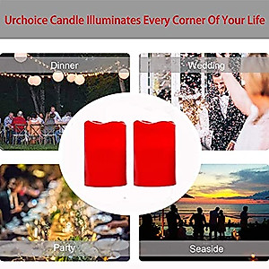 Urchoice Red Flameless Candles Battery Operated Pillar Real Wax Realistic Flickering Electric LED Candle(Dia 4" X H 6") Set of 2, with 10-Key Remote and Cycling 24 Hours Timer