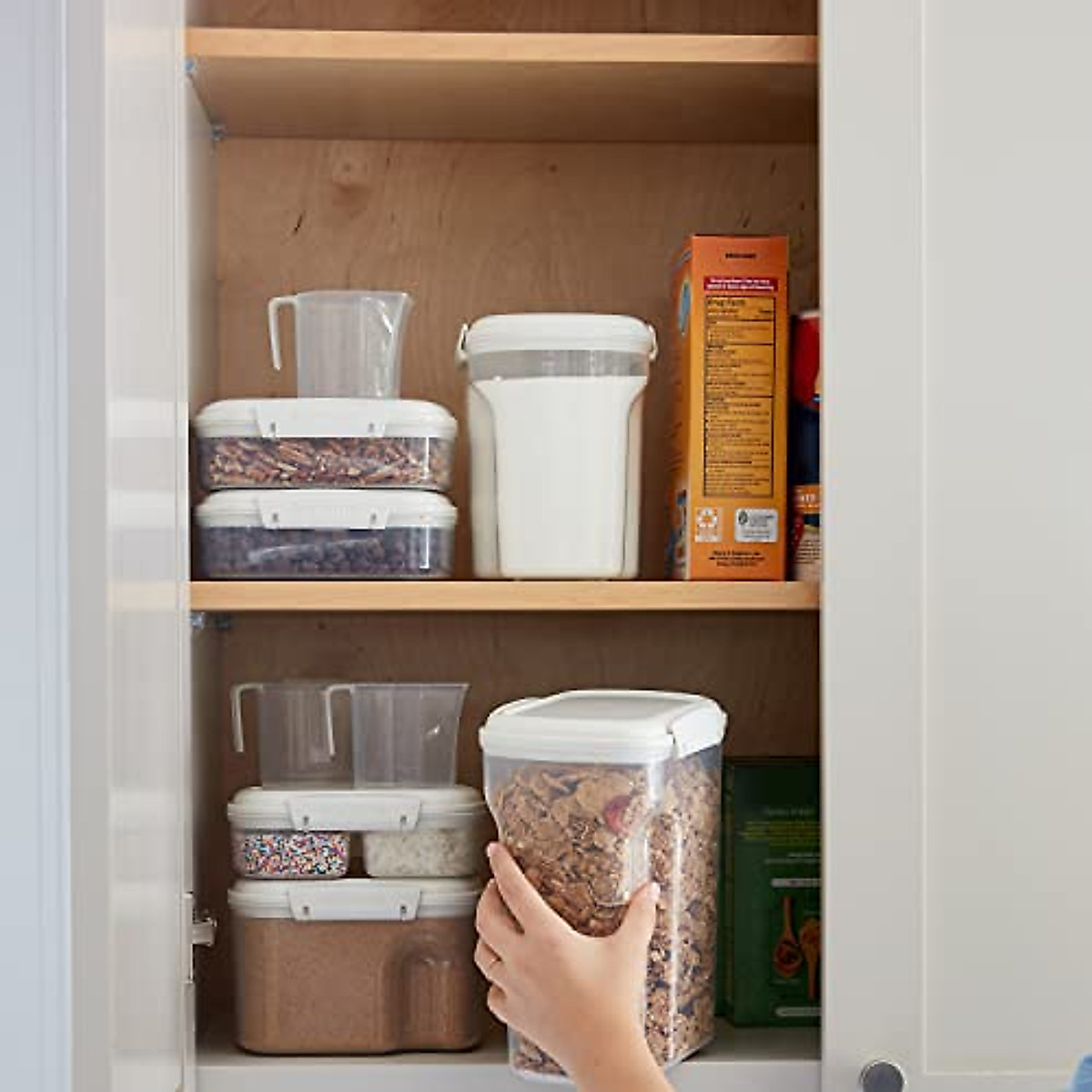 Sistema Flour and Sugar Storage Containers for Pantry with Lids and Measuring Cup, Dishwasher Safe, 10.2-Cup, White