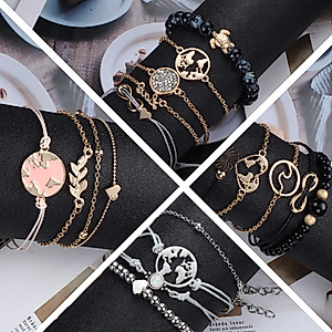 sailimue 29 Piece Cute Bracelets Set for Women Layered Adjustable Beaded Pendent Stack Links Bracelet Assorted Stackable Wrap Bangle Multiple Friendship Bracelet Jewelry