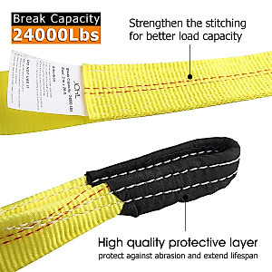 JCHL Recovery Tow Strap with Reinforced Loops 2inx20ft Heavy Duty 24,000lb Break Strength Vehicle Recovery Rope Use for Emergency Towing Rope, Tree Saver, Winch Extension, Triple Reinforced Loops