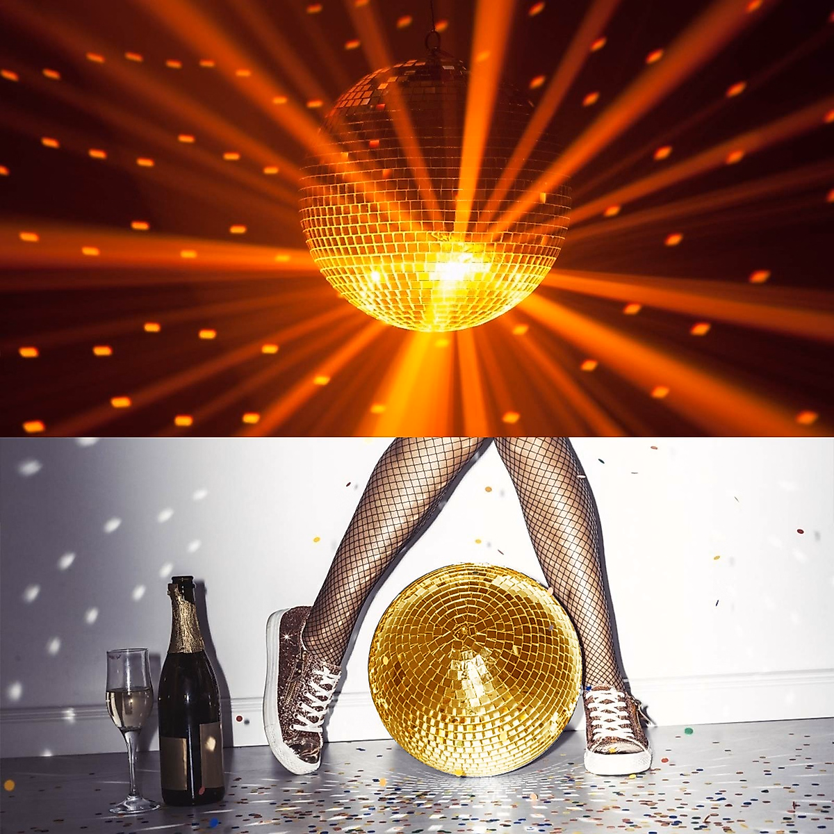 Disco Ball, LEEUEE Gold Mirror Ball Large Ceiling Hanging Disco Ball Lighting Party Decoration for Home Room Dance Parties Bar Pub Xmas Wedding Show Club (8 INCH)