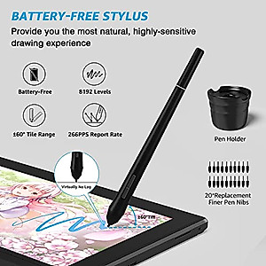 Drawing Tablet with Screen, 15.6'' XOPPOX Graphics Drawing Monitor Pen Display with 1080P Full Laminated Screen,Tilt 8192 Levels Battery-Free Stylus,Adjustable Stand,Compatible for Window/Mac