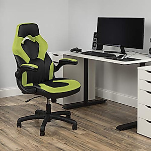 OFM Gaming Chair Ergonomic Racing Style PC Computer Desk Office Chair - 360 Swivel, Integrated Lumbar Support & Headrest, Adjustable Height, Recline Tilt Control, Flip-Up Arms, 275lb Max (2020 Green)