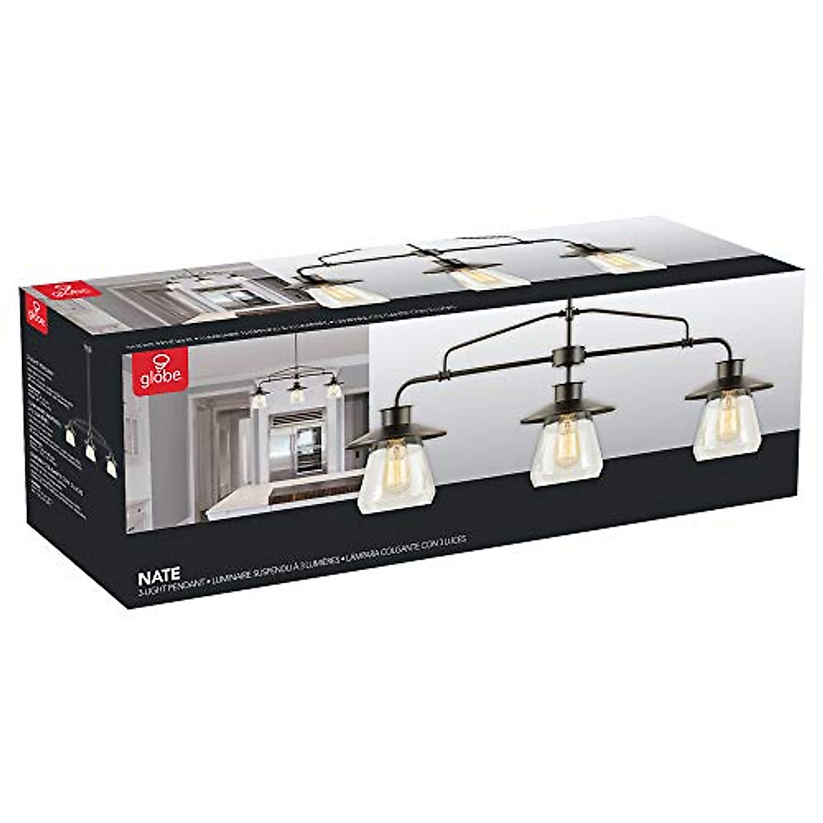 Globe Electric 64845 Nate 3-Light Pendant, Oil Rubbed Bronze, Clear Glass Shades