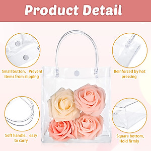 Clear PVC Gift Bags with Handles 5.9 x 6.3 x 2.8 Inch Transparent Gift Bags Plastic Reusable Gift Bag Shopping Wedding Clear Goodie Bags Clear Candy Bags Totes for School Birthday Party (50 Pcs)