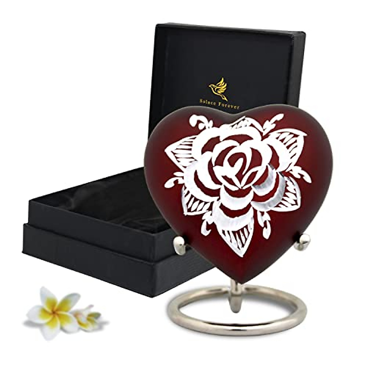 Red Rose Keepsake Urn for Human Ashes - Holds (3 Cu/in) of Ashes - Height 2.9" Approx. - Mini Heart Urn with Stand & Box - Perfect Mini Red Urn for Ashes - Honor Your Loved One with a Small Urn Rose