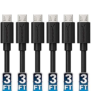 SABRENT [6-Pack 22AWG Premium 3ft Micro USB Cables High Speed USB 2.0 A Male to Micro B Sync and Charge Cables [Black] (CB-UM63)