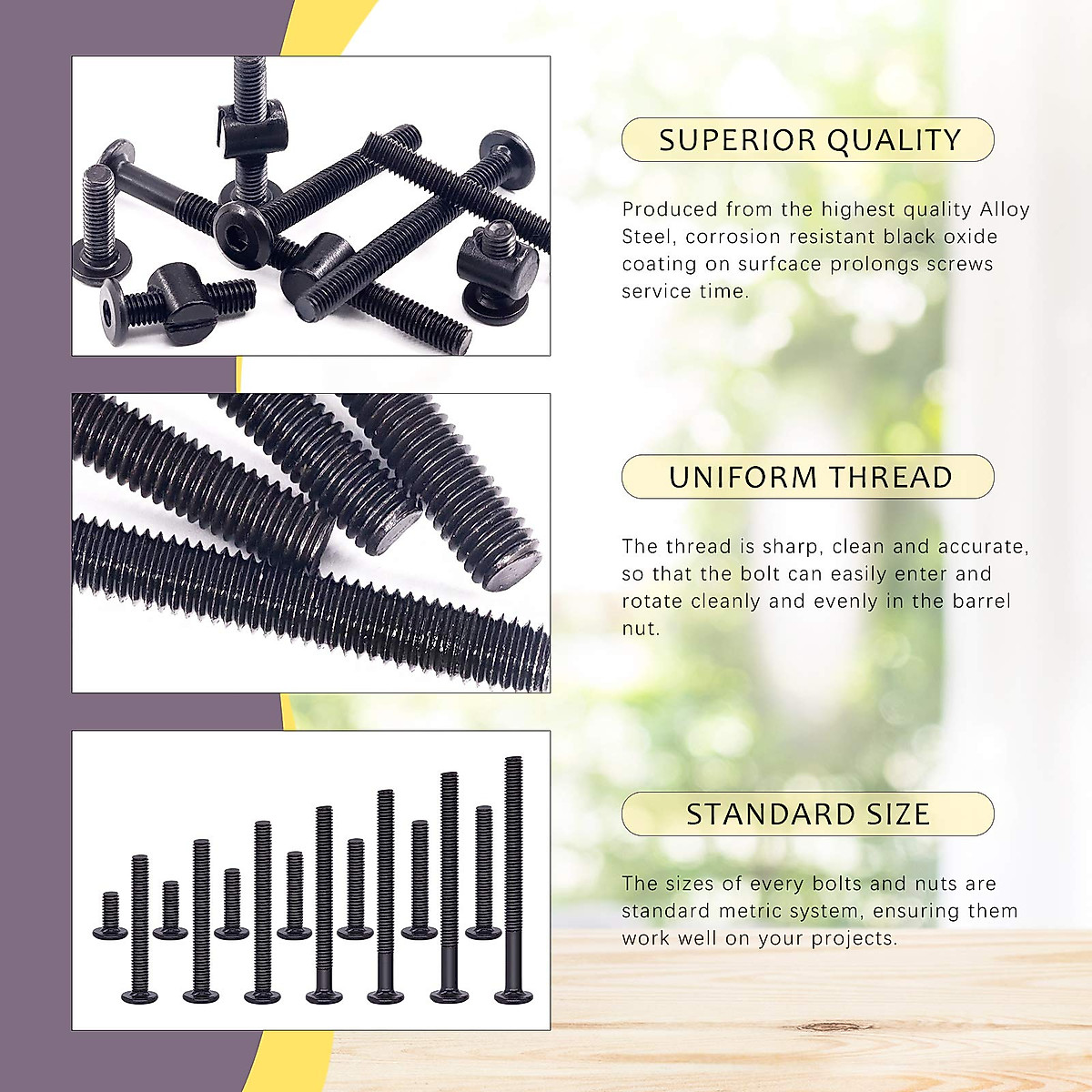 Swpeet 141Pcs Black M6 × 15/20/25/30/35/40/45/50/55/60/65/75/80mm Crib Hardware Screws Kit, Hex Socket Head Cap Crib Baby Bed Bolt and Barrel Nuts with 1 x Allen Wrench Perfect for Furniture