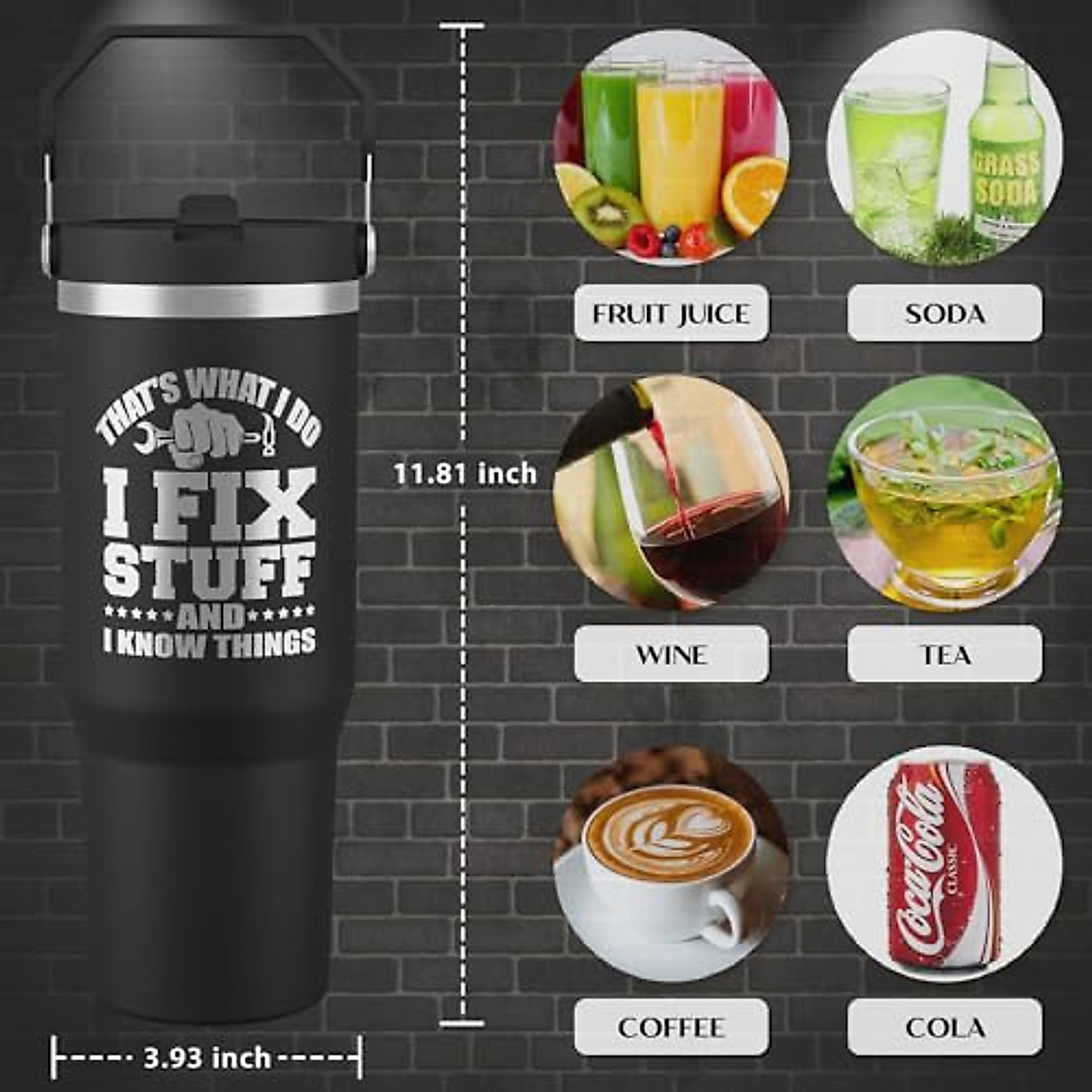 qchdln Funny Gifts For Men - That's What I Do I Fix Stuff and I Know Things Cup - 30oz Insulated Tumbler with Handle - Cool Fathers Day,Birthday,Christmas Gifts for Dad,Grandpa,Husband,Uncle