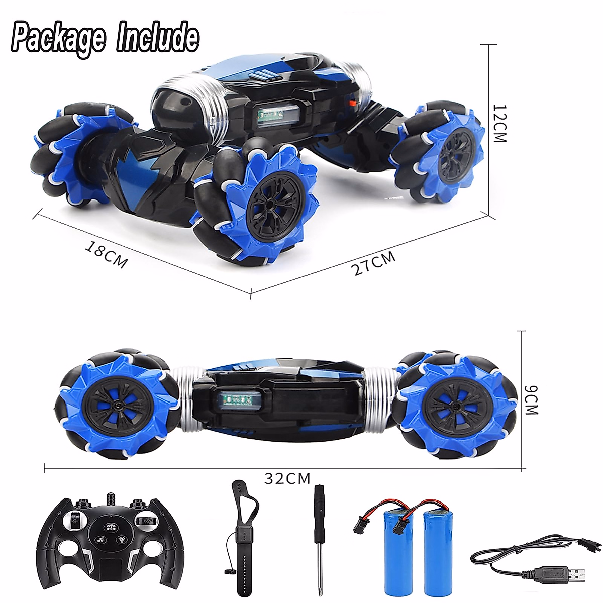 kisportee Gesture Sensing RC Stunt Car with Light & Music, Boys Toys Age 6-8-12, 4WD Hand Controlled Remote Control Car, Drift Twist Car, Birthday Gift for Boy Kid Age 6 7 8 9 10 11 12 Year Old (Blue)