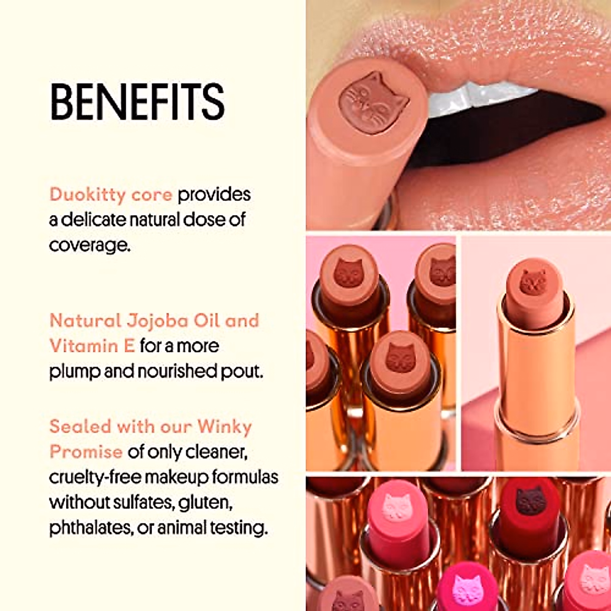 Winky Lux Purrfect Pout Lipstick, Semi Sheer Creamy Lipstick With Jojoba Oil and Vitamin E, Subtle Nude Natural Lipstick, Pawsh