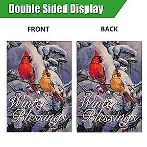 Furiaz Winter Blessings Garden Flag Cardinals, Snowy Home Decorative House Yard Small Flag Birds Welcome Decor Sign Double Sided, Christmas Holiday Outdoor Decorations Xmas Seasonal Outside Flag 12x18