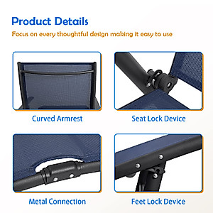 Devoko Patio Lounge Chairs Outdoor Chaise Lounge Beach Pool Side Folding Recliner Adjustable Lounge Chair Set of 2 (Blue)