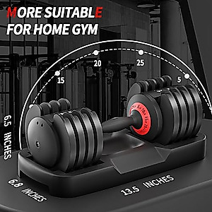VEICK Adjustable Dumbbell, 25/55 lb Dumbbell for Men and Women, Fast Adjust Weight by Turning Handle, Black Dumbbell with Tray Suitable for Home Gym Full Body Workout Fitness