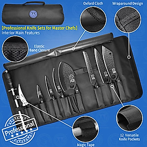 XYJ Professional Chef Knife Set with Bag Japanese Kitchen Knives Serbian Meat Cleaver for Camping Outdoor