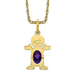 IceCarats 14K Yellow Gold Boy Oval Purple Amethyst Necklace Charm Pendant February Birthstone Jewelry (Amethyst) Only