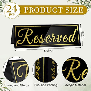 Yaocom 24 Pcs Reserved Table Signs Acrylic Guest Reservation Table Tents 5.9 x 2 Inch Reserved Seating Signs for Wedding Restaurant Office Meeting Chairs Birthday Party, Gold Words Black Background