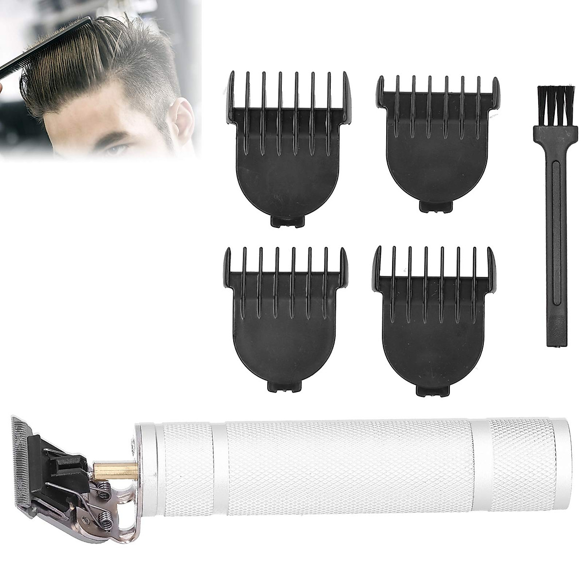 Hair Trimmer, Ergonomically Body Design Powered By 18650 Lithium Battery Barber Shop Hair Clipper Hair Clipper, for Barber Shop(Silver)