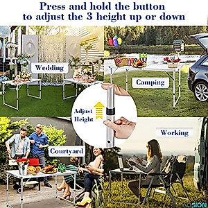 AOSION-Folding Table,48"x24" 4FT Folding Picnic Table,Aluminum Portable Camping Table with Handle,Adjustable Height Plastic Table for Picnic,Party,BBQ,White