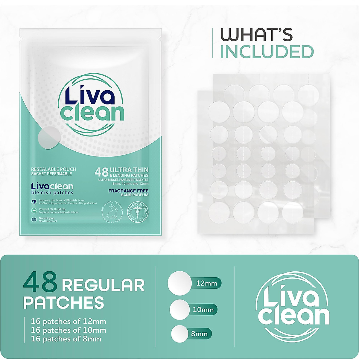 LivaClean 192 CT (4 PK) Hydrocolloid Pimple Patches - Pimple Patches for Face, Acne Patch for Face, Blemish Zit Dressing, Hydrocolloid, Zit Patch, Acne Dots