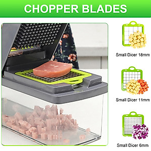 16 in 1 Mandoline Vegetable Food Chopper, Slicers and Vegetable Cutters, Multi Function Kitchen Veg Cutter for Onion Garlic Potato Salad, Veggie Chopper with Container and Draining Basket