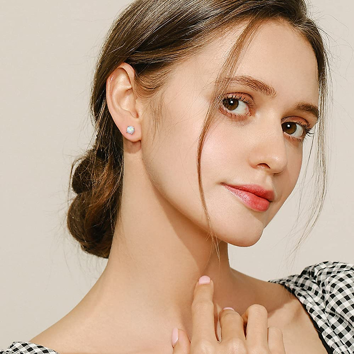 Opal Stud Earrings for Women Hypoallergenic 925 Sterling Silver Post Stud Earrings Sets for Multiple Piercing Jewelry Gift